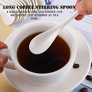 AKOAK 6.7 "Ceramic Egg Spoon (Set of 5), White Long-Handled Ceramic Spoon, Teaspoon for Coffee, Tea, Yogurt, Ice Cream, Sauces and Desserts, Espresso Stirring Spoon