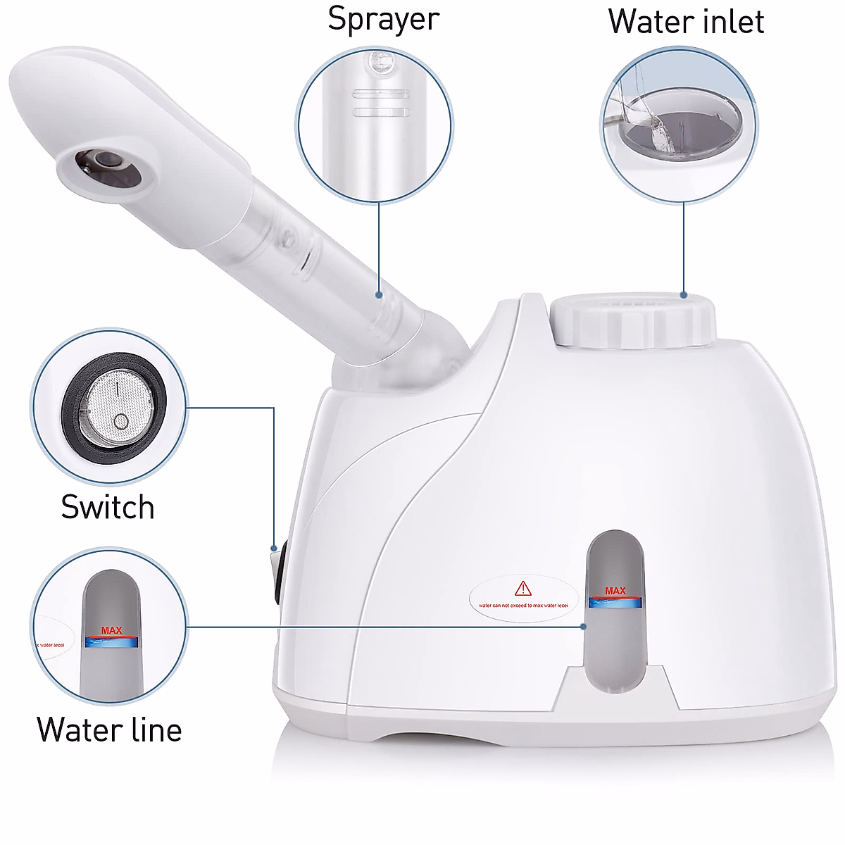 NewWay Facial Steamer with Extendable Arm Steaming Warm Mist Humidifier for Face Spa Sinuses Moisturizing, Homeuse or Salon