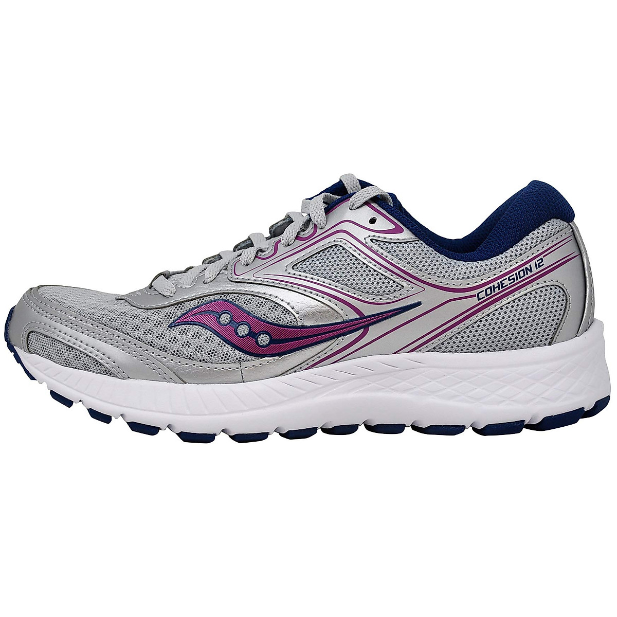 Saucony Women's VERSAFOAM Cohesion 12 Grey/Navy/Purple Road Running Shoe 8 Medium US