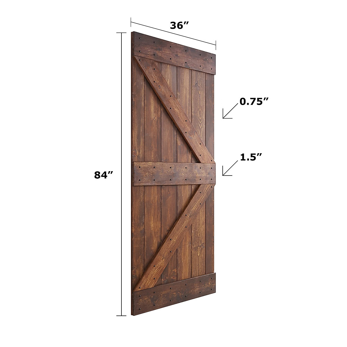 K Series 24in/30in/36in/38in/42in x 84in DIY Knotty Wood Sliding Barn Door with Hardware Kit (36 in x 84 in, Dark Walnut)
