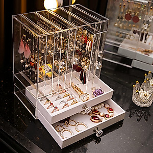 MOOCHI Clear Acrylic Jewelry Box Organizer Earring Display Stand Holder & 2 Drawers Jewelry Storage