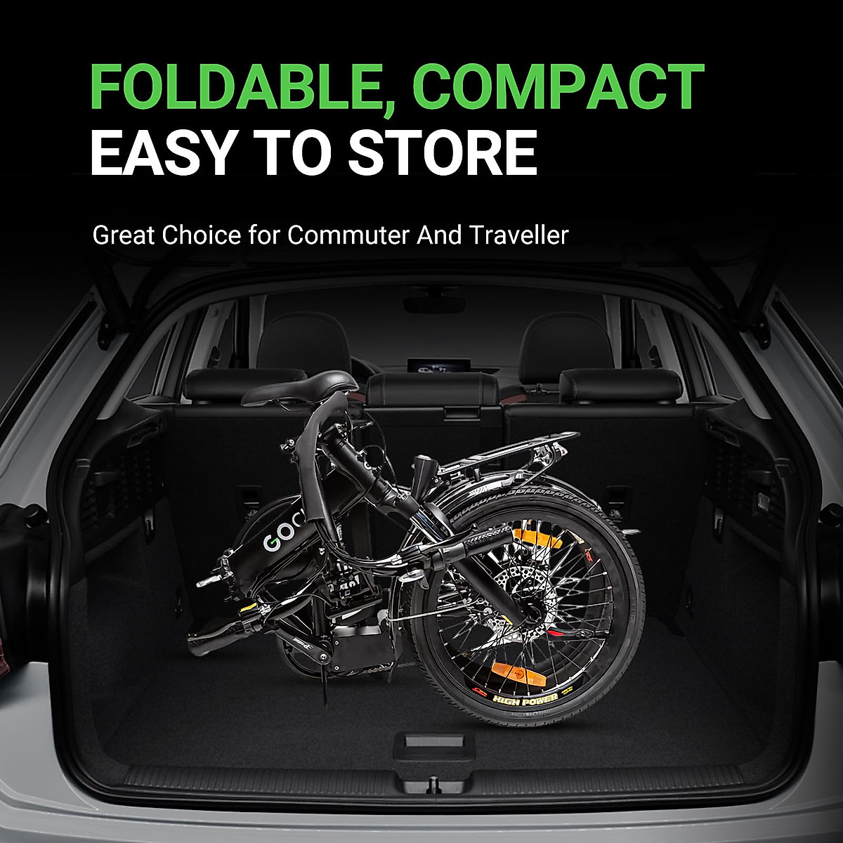 GoPower™ GoCity Electric Bike | Adult Folding Bike, Weighs Only 46lbs | 50+ Mile Range w/ 5 Pedal-Assist Levels | 20mph Top Speed - Removable Battery | Class 1 and 2 eBike