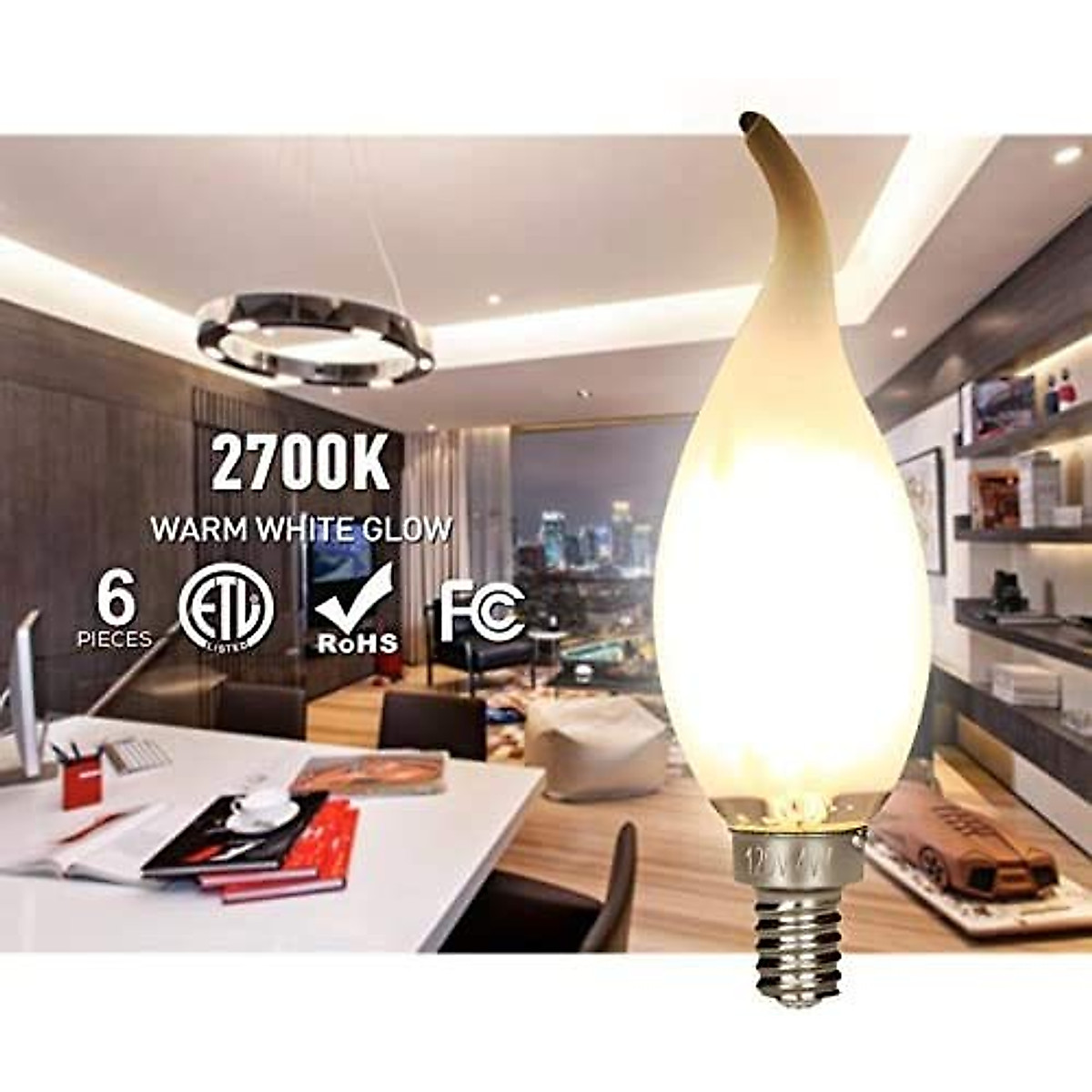 carryBC Candelabra LED Bulbs 2700K 40w Equivalent Improve Flame tip Frosted Glass E12 Base Warm White Decoration E12 LED Bulb Dimmable 12 Pack