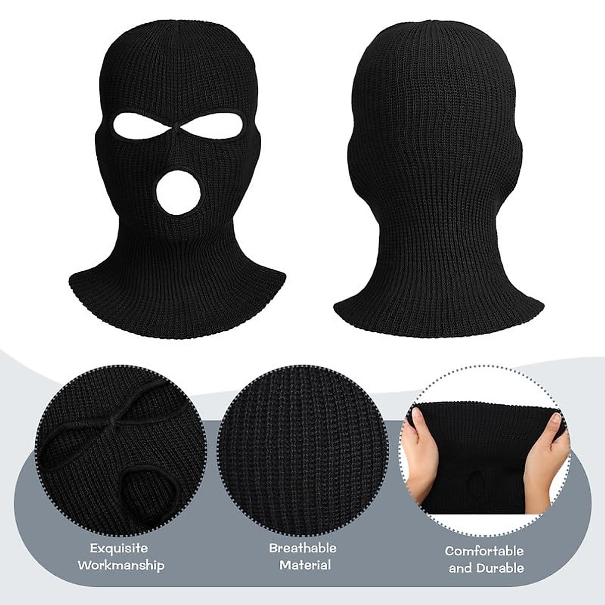 BBTO 12 Pack Knitted Full Face Cover Ski Neck Gaiter Warm Knit Winter Balaclava 3 Hole Ski Mask for Men Women Adult Outdoor Sports (Black), One Size
