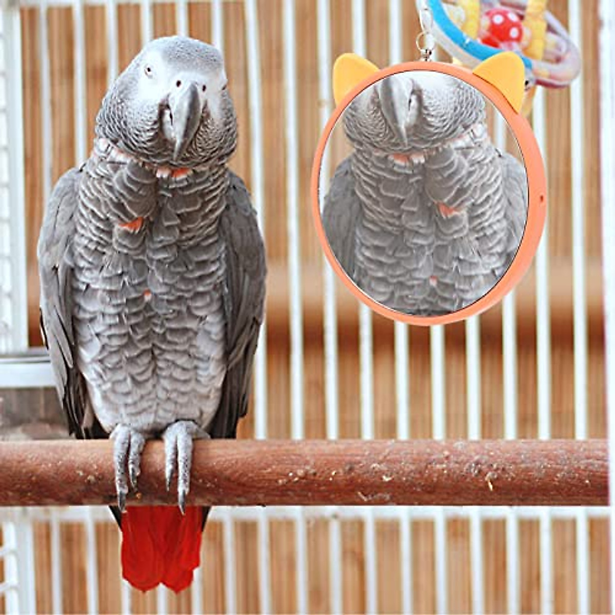 POPETPOP 2Pcs Bird Mirror Parrot Hanging Swing Mirror Toys Bird Interactive Playing Toy for Chicken Cockatiel Parakeets Canaries Budgie Cage Accessories