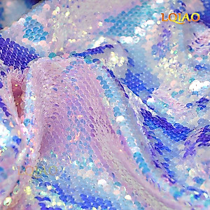 LQIAO 0.5Yard Tansparent Iridescent Pink Mermaid Sequin Fabric Lace Two Tone Flip Up Reversible Sequin Fabric for Evening Wedding Dress Decoration
