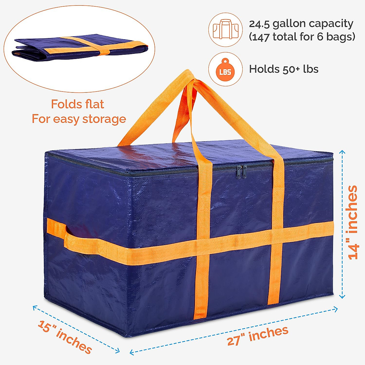 Benluma 6-Pack Extra Large Moving Bags, Moving Totes with Zippers, Heavy Duty Moving Bags Medium and Large Alternative, Packing Boxes for Moving Supplies, Moving Totes Alternative