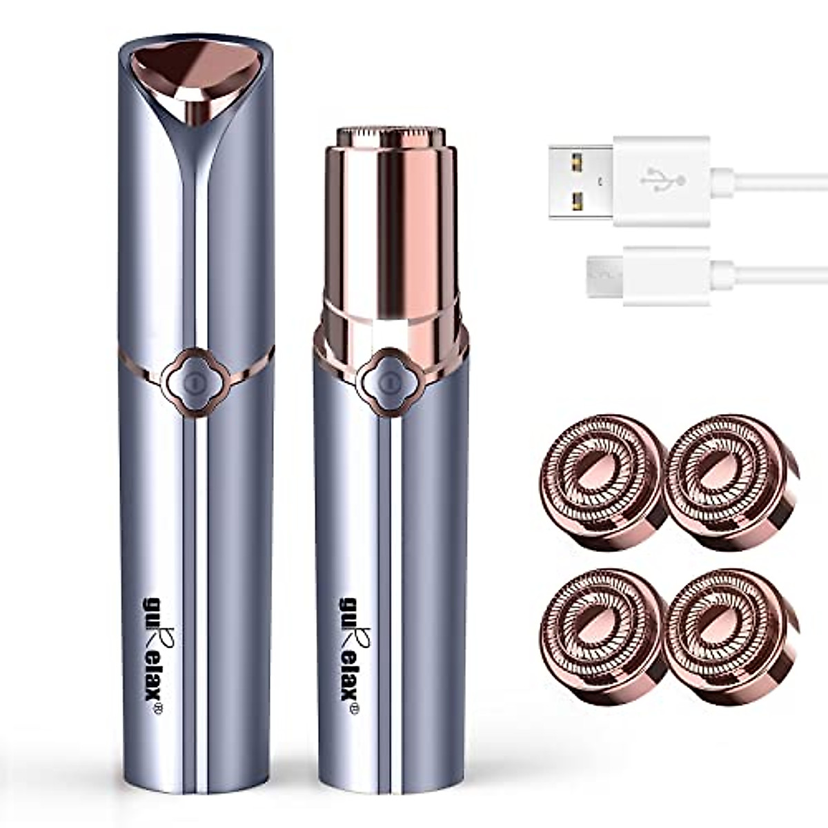 Hair Removal Device(2023)-Facial Hair Removal for Women, GURELAX Womens Hair Remover, Painless Face Hair Removal-Best Face Shavers/Trimmer for Chin Upper Lip Peach Fuzz-Included 4 x Replacement Heads