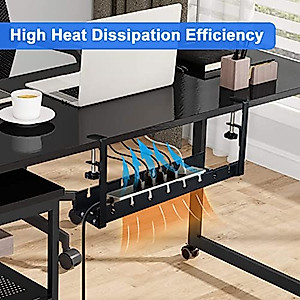 Kirkical Under Desk Cable Management Tray, No Drilling Cord Organizer with Clamp, Adjustable 14'' into 21.6'' Wire Management, High Capacity Sturdy Metal Wire Management for Office Home, Black