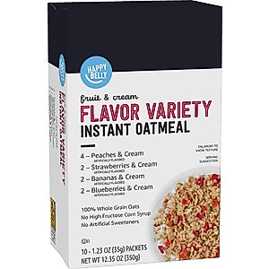 Amazon Brand - Happy Belly Instant Oatmeal, Fruit & Cream Variety Pack, 1.23 ounce (Pack of 10)