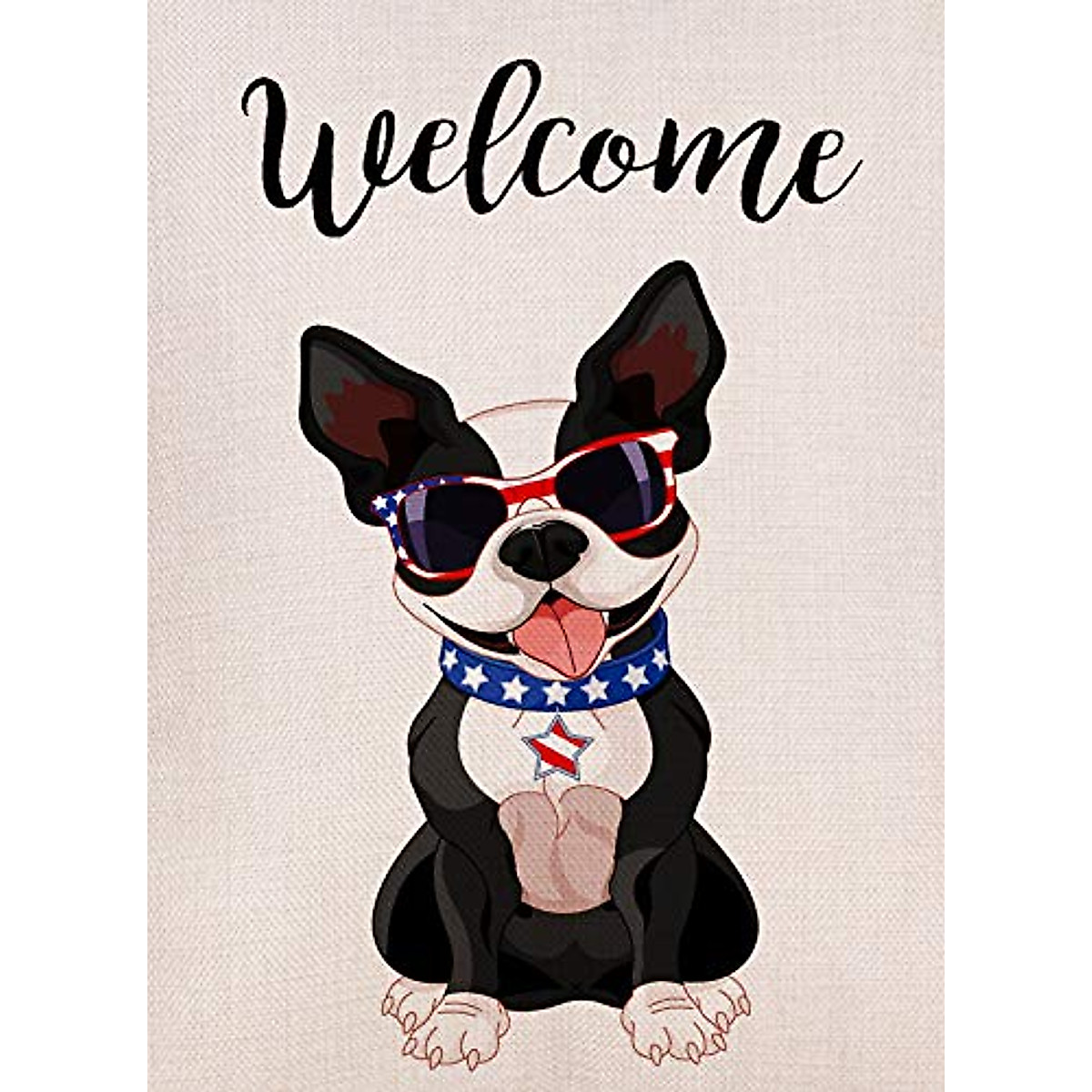 Ogiselestyle Welcome Garden Flag Double Sided Cute Boston Terrier Celebrating Yard Outdoor Flag 12 x 18 Inch