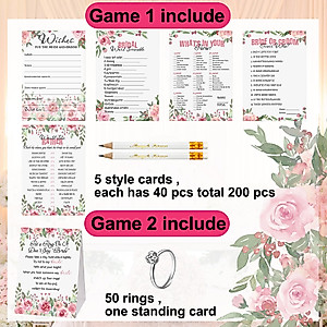 Ctosree Bridal Shower Games Set Put a Ring on It Bridal Shower Game with 50 Fake Rings and 200 Wedding Games Cards with 20 Pencils Bachelorette Party Games Bridal Shower Favors Decorations for Guests