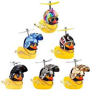 U-Goforst Cute Rubber Duck Toy Car Ornaments Yellow Duck Car Dashboard Decorations Bike Gadgets with Propeller Helmet (Silver grey)