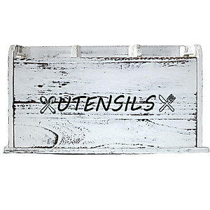 ST-BEST-P Utensil Holder Rustic Wood White Large Farmhouse Spatula Organizer for Kitchen counter Farmhouse,Countertop,Cooking Tools Storage (White)