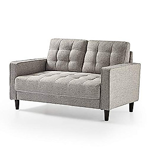 ZINUS Benton Loveseat Sofa, Grid Tufted Cushions, Easy, Tool-Free Assembly, Soft Grey
