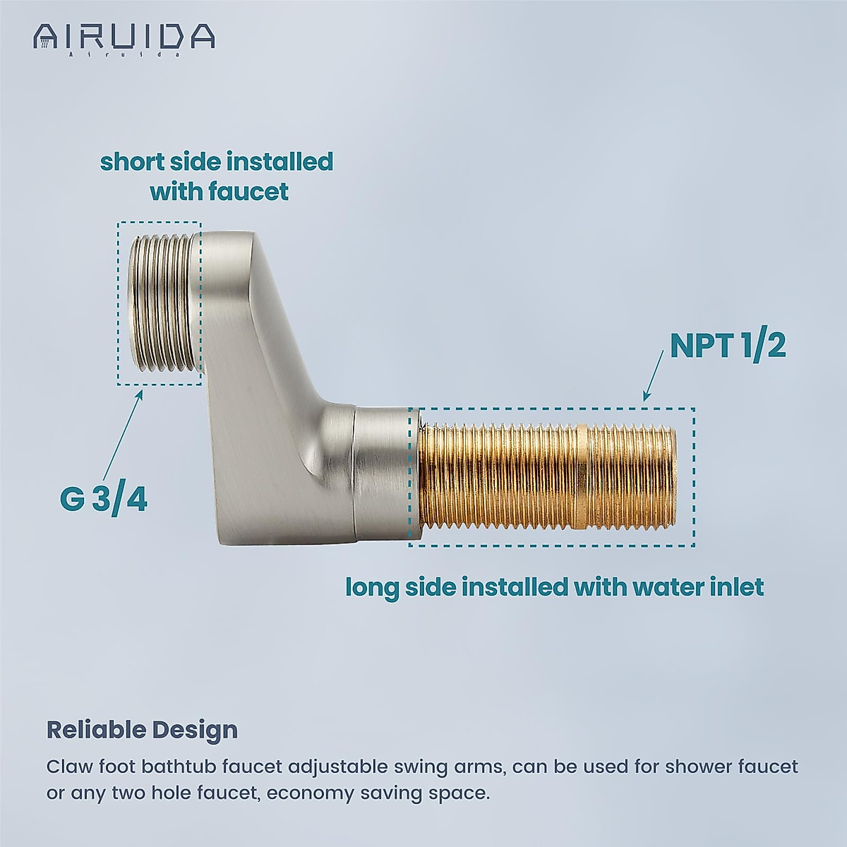 Airuida Antique Brass Wall Mount 2.17 Inch Extended Thread Adjustable Swing Arms 3-3/8 Inch Clawfoot Bathtub Shower Faucet Adapter Commercial Utility Eccentric Screw Plus Size 1 Pair