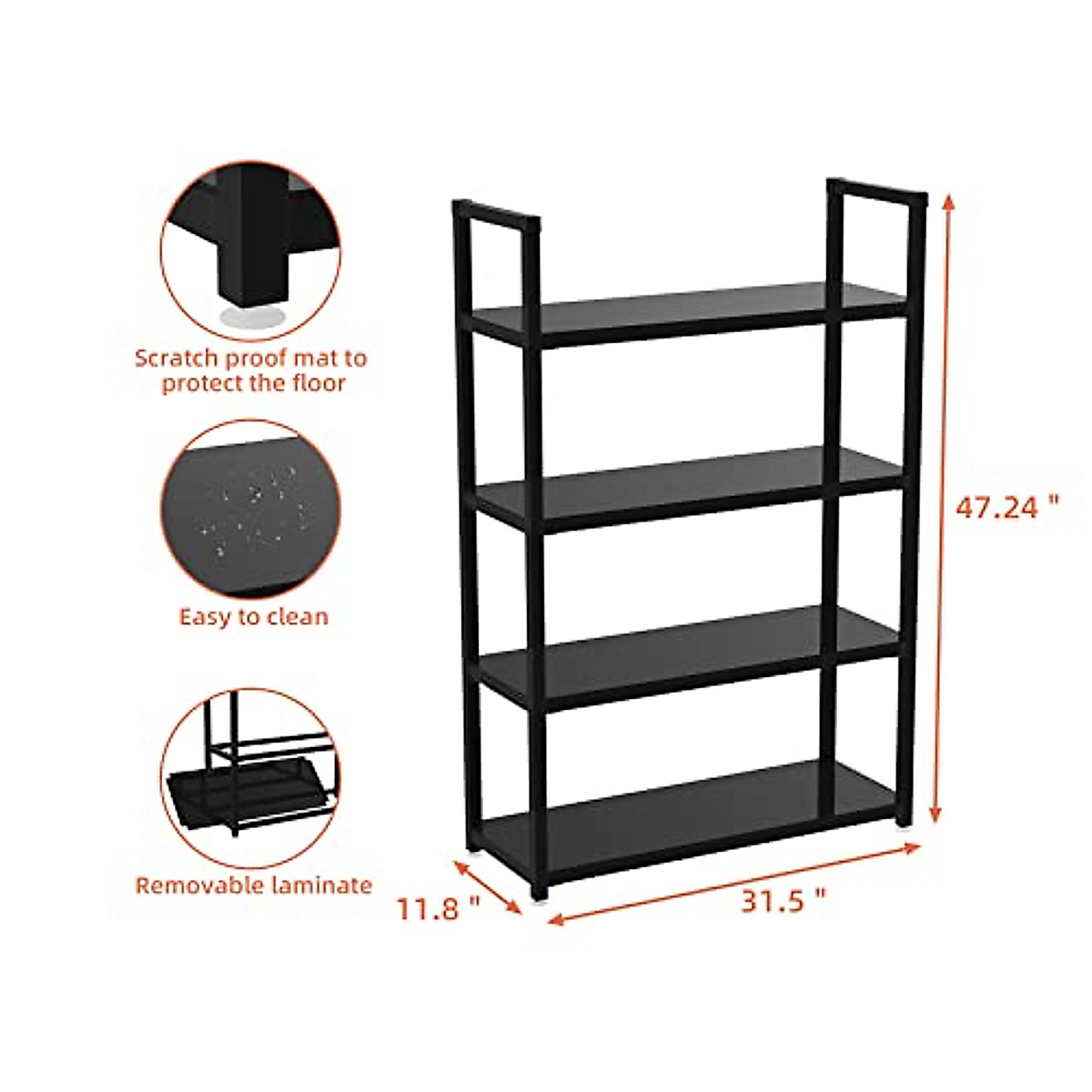 zizin 4-Tier Storage Rack Mutipurpose Shelf Stand Shelf Simple and Beautiful Book Shelf Heavy Duty Shelves for Living Room Kitchen Basement Black