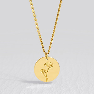 LADYGD Birth Flower Necklace 18K Gold Plated Necklaces for Women Disc Cuban Birthday Gold Jewelry Gifts for Women 12 Month 19.5" Poppy