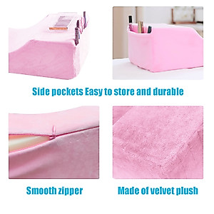 Sankell Beauty Eyelash Extension Neck Pillow Comfortable Memory Foam Grafted Eyelash Curve Pillow with Makeup Pocket to Protect Neck Velvet Pillow Cover Removable (Pink)
