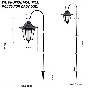 Dynaming 2 Pack Solar Hanging Lights Outdoor, Solar Powered Garden Decorative Lanterns with 2 x 50 Inch Shepherd Hooks, Waterproof Landscape Lighting for Lawn Patio Yard Pathway Driveway, Warm White
