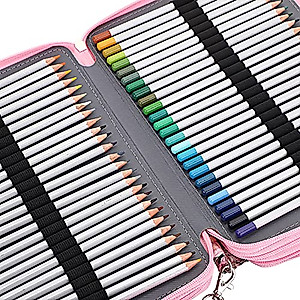 BTSKY Colored Pencil Case- 200 Slots Pencil Holder Pen Bag Large Capacity Pencil Organizer with Handle Strap Handy Colored Pencil Box with Printing Pattern Pink Rose