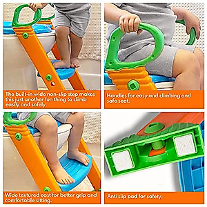 Potty Training Seat Toilet w/Step Stool Ladder & Splash Guard, Kids Toddlers Trainer w/Handles. Sturdy & Foldable. Non-Slip Steps & Anti Slip Pads. Adjustable Potty Chair - Boys Girls Baby (Blue)