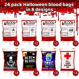 Hifunwu 24 Pack Halloween Blood Bags Party Supplies, Halloween Blood IV Bags for Halloween Party Favors Supplies