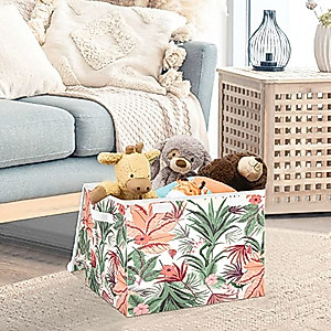 Kigai Palm Flower Storage Basket 16.5x12.6x11.8 In Collapsible Fabric Storage Cubes Organizer Large Storage Bin with Lids and Handles for Shelves Bedroom Closet Office
