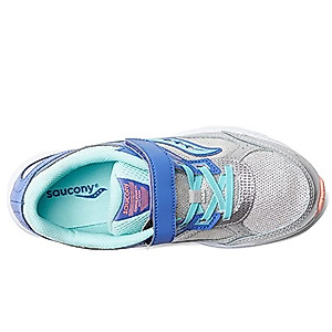 Saucony Cohesion 14 Alternative Closure Running Shoe, Silver/Periwinkle/Turq, 2 US Unisex Big Kid