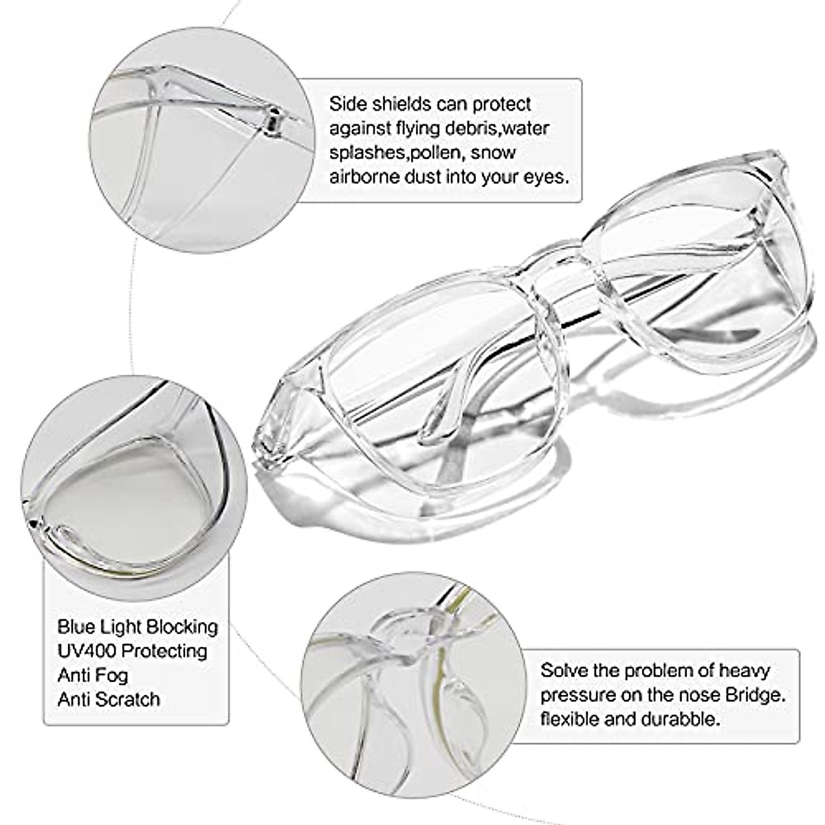 Safety Glasses Anti Fog Clear Safety Goggles Protective Eyewear Blue Light Blocking Scratch Resistant Anti Dust UV Protection Glasses with Side Shields For Men And Women(White)