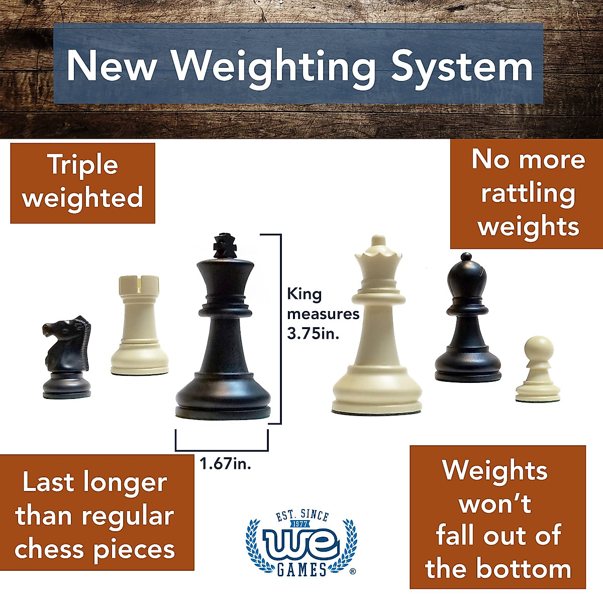 Bobby Fischer Ultimate Chess Pieces Set, Staunton Plastic Tournament Chess Set -Extra Queens, Triple Weighted