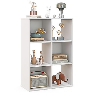 Giantex 6-Cube Bookcase White, 4-Tier Freestanding Wooden Bookshelf with 2 Anti-Tipping Kits, Modern Wood Book Case, Open Cube Storage Organizer for Living Room, Kids Room