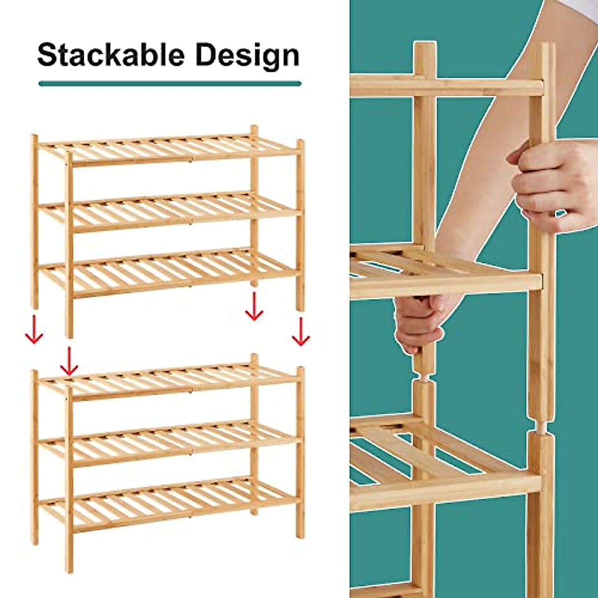 viewcare 9-Tier Bamboo Shoe Rack for Entryway, Stackable | Foldable | Natural, Free Standing Shoe Racks for Hallway Closet