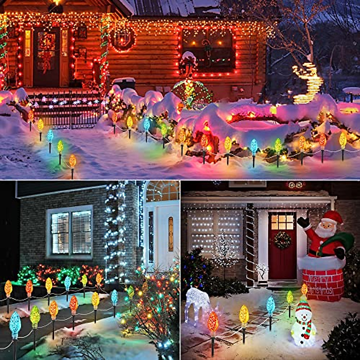 ODEETRONIC C9 Christmas Pathway Lights Outdoor, 6.5ft 5 Pack Jumbo Connectable Multicolor Christmas Lights with Stakes, UL Listed Outdoor Walkway Lights Waterproof for Lawn Yard Garden, 35 Lights