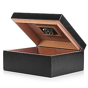 MEGACRA Desktop Humidor Case Holds 25-50 Cigars, Unique Elegant Leather Display, 100% Handcraft Real Solid Spanish Cedar Wood Storage Box with Humidifier and Hygrometer Desktop Humidors