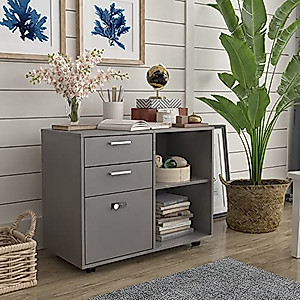 Koifuxii Wood Filing Cabinet for Home Office 3 Drawer,Vertical File cabinets for Home Office,Mobile Lateral Rolling Filing Cabinet, Printer Stand with Storage,for Letter/Legal / A4 Size Files