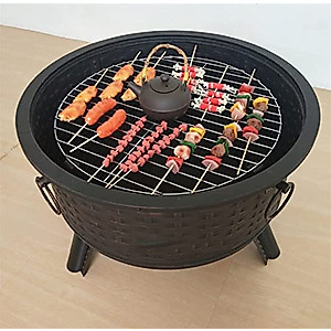LEAYAN Garden Fire Pit Grill Bowl Grill Barbecue Rack Outdoor Fire Pit, Wood Burning Fire Pit with Spark Screen, Steel Fire Pit, Fire Pits for Outside, Bonfire, Party, BBQ, Patio & Garden, Black