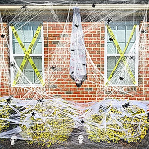 1400 sqft Halloween Spider Webs Decorations with 150 Extra Fake Spiders, Super Stretchy Cobwebs for Halloween decor Indoor and Outdoor