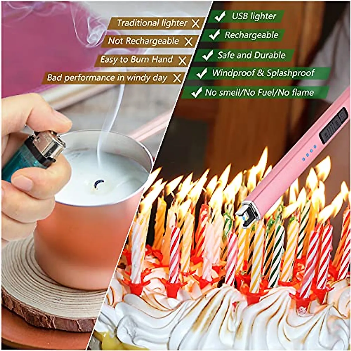 MEIRUBY Lighter Electric Lighter Candle Lighter Camping Lighter Rechargeable Lighter Lighter with Replace Case for Outdoors Family Use (Rose Gold)