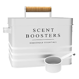 KOANEssentials Modern Farmhouse Metal Laundry Scent Boosters Container with Scoop for Laundry Room Organization and Storage, Scent Booster Beads Dispenser, Farmhouse decor, White