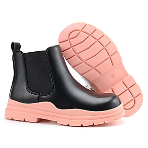 brooman Kids Chelsea Boots Boys Girls Ankle Boots Zipper Booties (6,Black Pink)