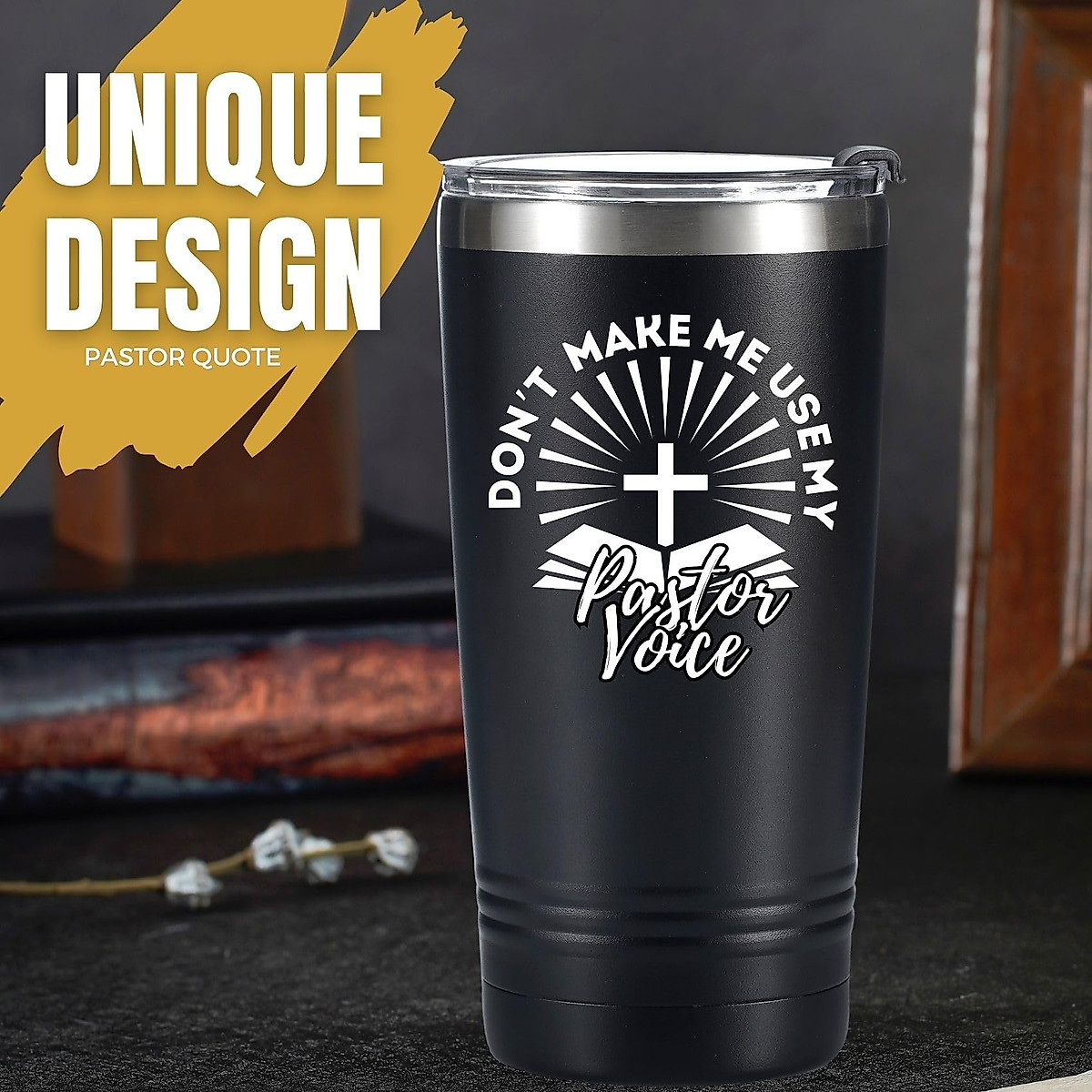 Onebttl Pastor Appreciation Tumbler - 20oz Stainless Steel for Ordination, Thank You, Men - Thanksgiving, Christmas, Birthday Gift - Don't Make Me Use My Pastor Voice