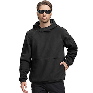 FREE SOLDIER Men's Tactical Winter Fleece Pullover Hoodie Warm Long Fleece lined Hooded Sweatshirt Black