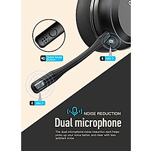 COOSII P80C Bluetooth Wireless Headphones with Dual Microphone with V5.0 USB Dongle for PC Computer Home Office Online Class Headset, 40H for Laptop Chromebook Cellphone Skype Zoom Call Center