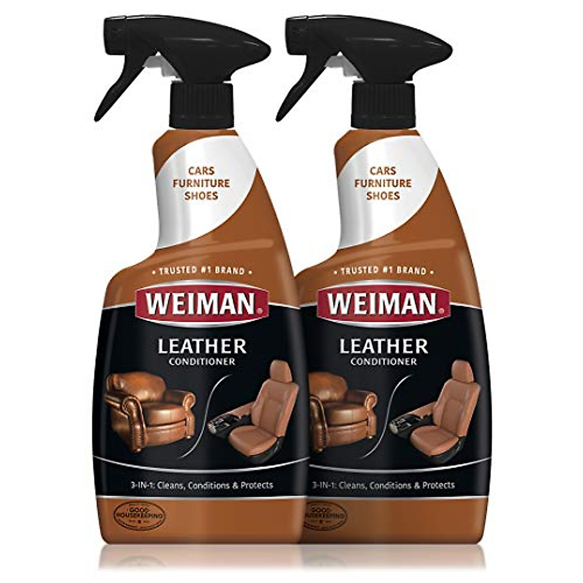 Weiman Leather Cleaner and Conditioner - 22 Ounce (2 Pack) - Restores Leather Surfaces - Ultra Violet Protectants Help Prevent Cracking or Fading of Leather Furniture, Car Seats, Shoes