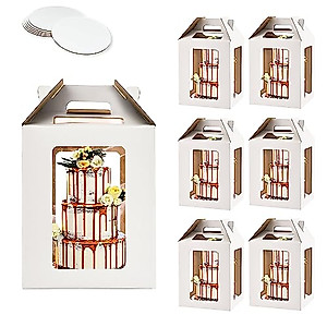 XININSUN Tall Cake Boxes with windows and Cake Boards,12x12x14 Tall Cake Carrier, Tiered Cake Box, Layer Cake Box, large cake box,Ideal for 10" & 12" Tiered Cakes (6 Pack-White)
