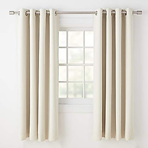 Amazon Basics 100% Blackout Textured Linen Window Panel with Grommets and Thermal Insulated, Noise Reducing Blackout Liner - 52" x 63", Ivory