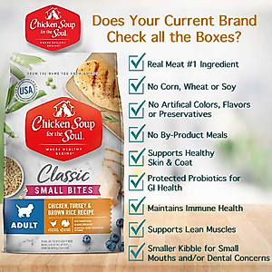 Chicken Soup for The Soul Classic Dry Small Bites Adult Dog Food, Chicken, Turkey & Brown Rice Recipe, 28 Pound Bag | Soy, Corn & Wheat Free, Small Breed Dog Food Made with Real Ingredients