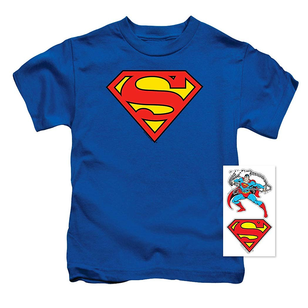 Toddler Superman Classic Logo T Shirt & Stickers (4T)