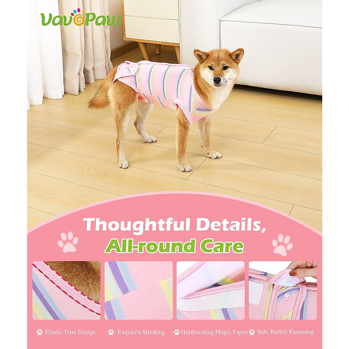 VavoPaw Dog Surgery Suit, Soft Breathable Dog Onesie for Surgery, Dog Bodysuit for Female Male Puppies, Puppy Cone E-Collar Alternative for Wounds Skin Diseases After Surgery, M, Pink